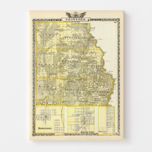 Crawford County IL Map 1876 Old Map of Robinson Illinois Art Vintage ...