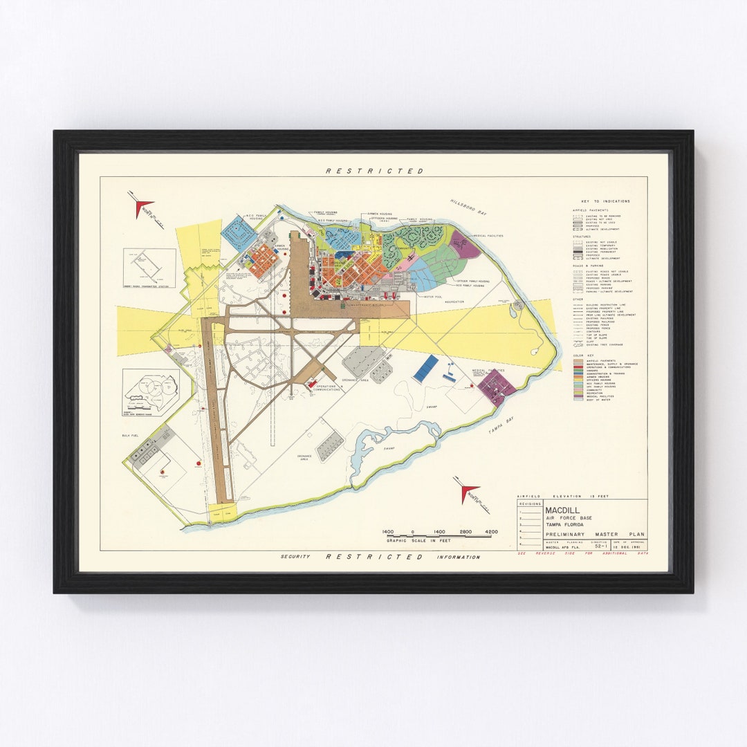 Macdill Air Force Base Map 1951, Vintage Macdill Air Force Base Map ...