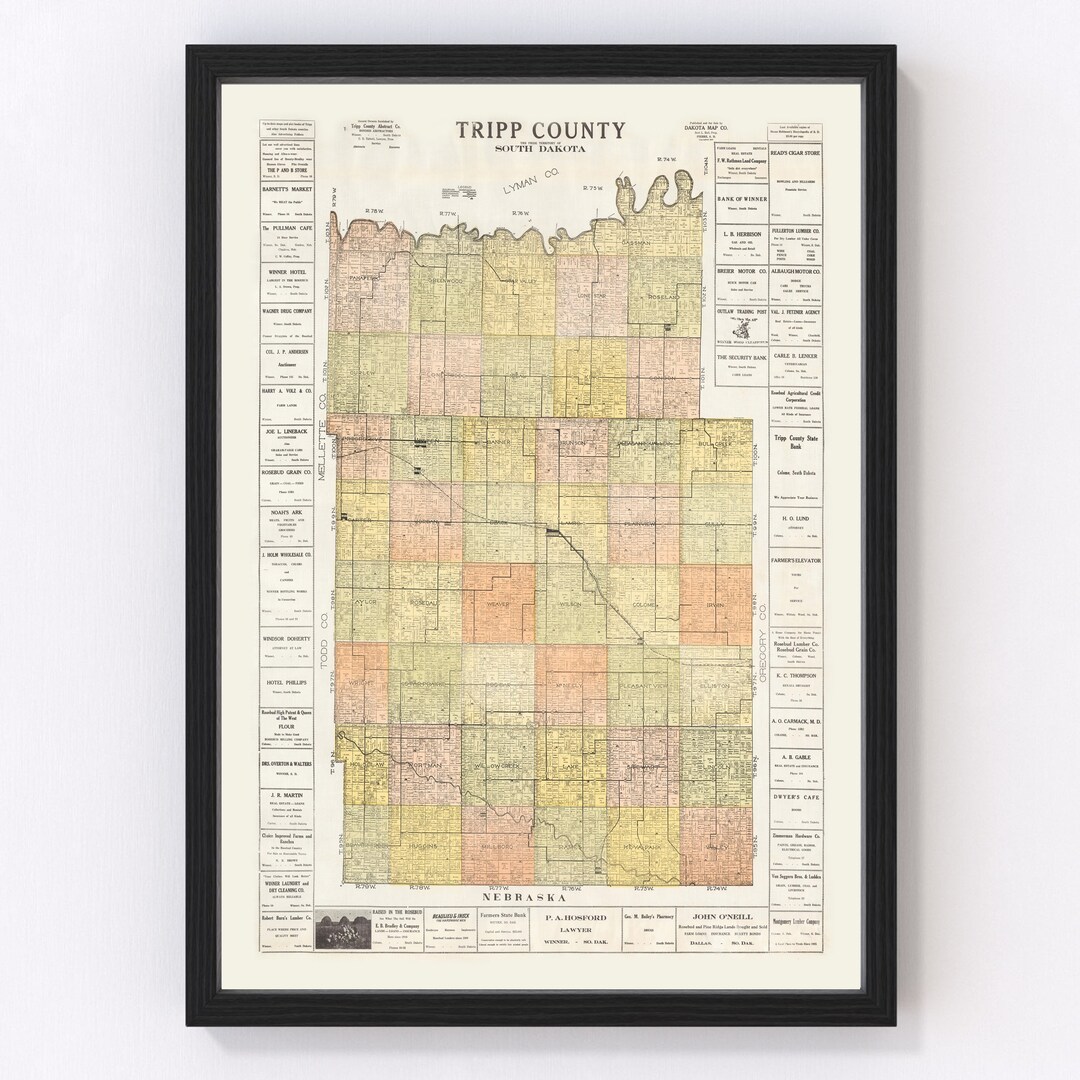 Tripp County SD Map 1930 Old Map of South Dakota Art Vintage Print ...