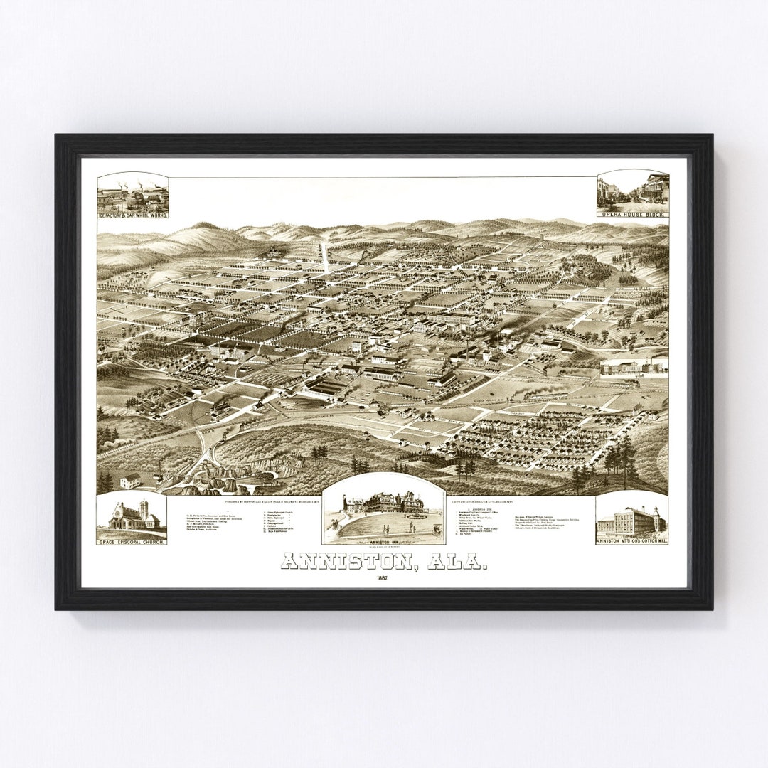 Anniston Map 1887, Vintage Anniston Map, Old Anniston Alabama Art, Wall ...