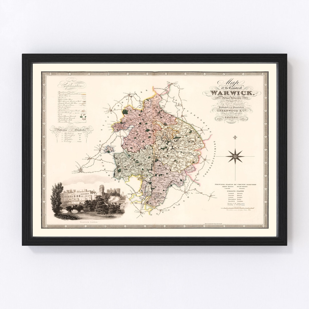 Warwick England Map 1830 Old Map of Warwick England England Art Vintage ...