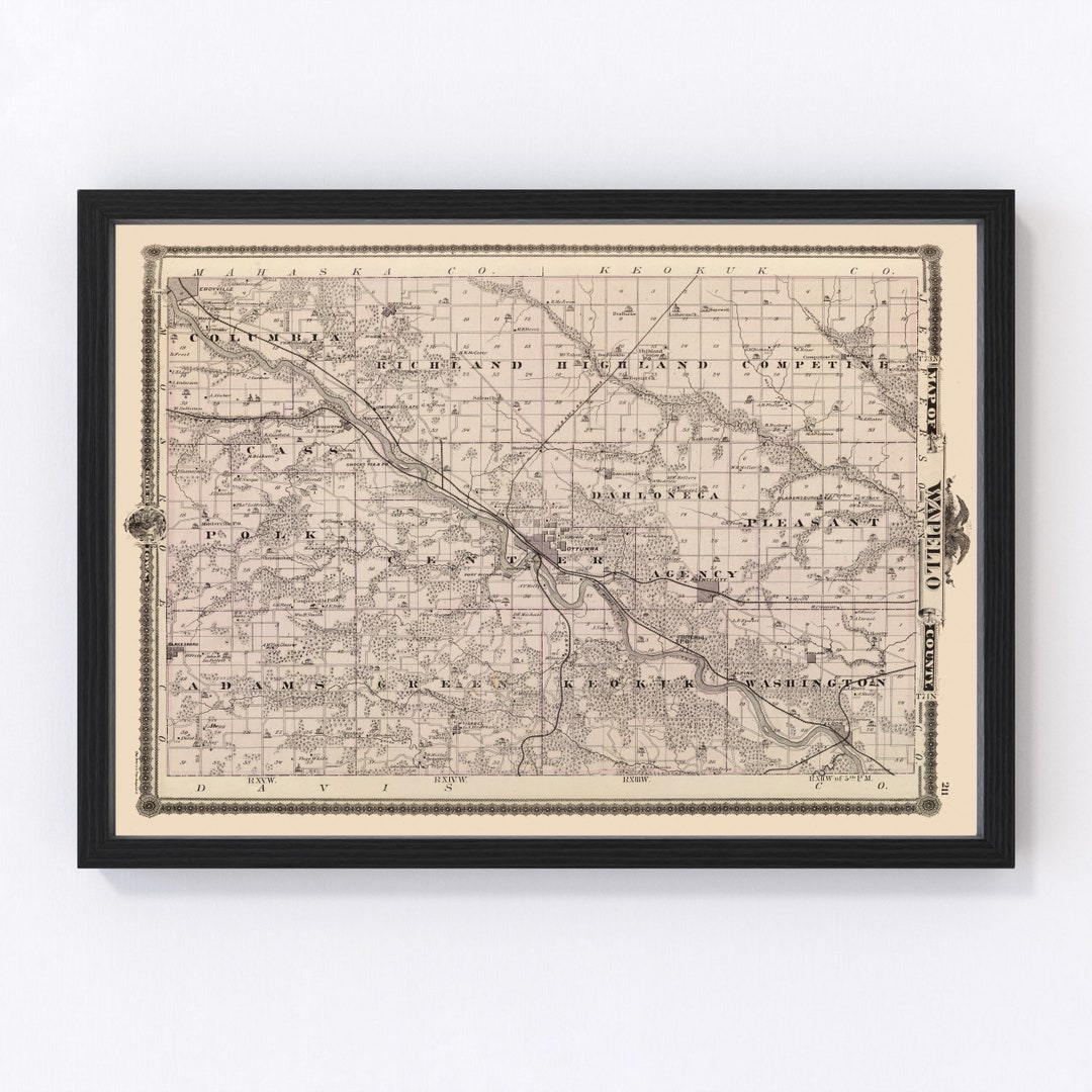Wapello County Map 1875, Vintage Wapello County Map, Old Wapello County ...
