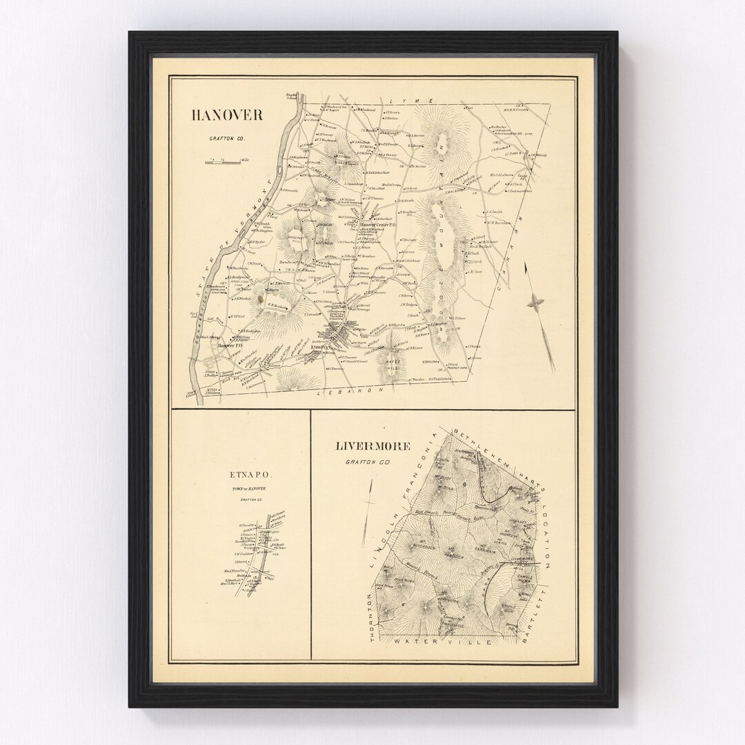 Hanover Map 1892 Old Map of Hanover New Hampshire Art Vintage Print ...