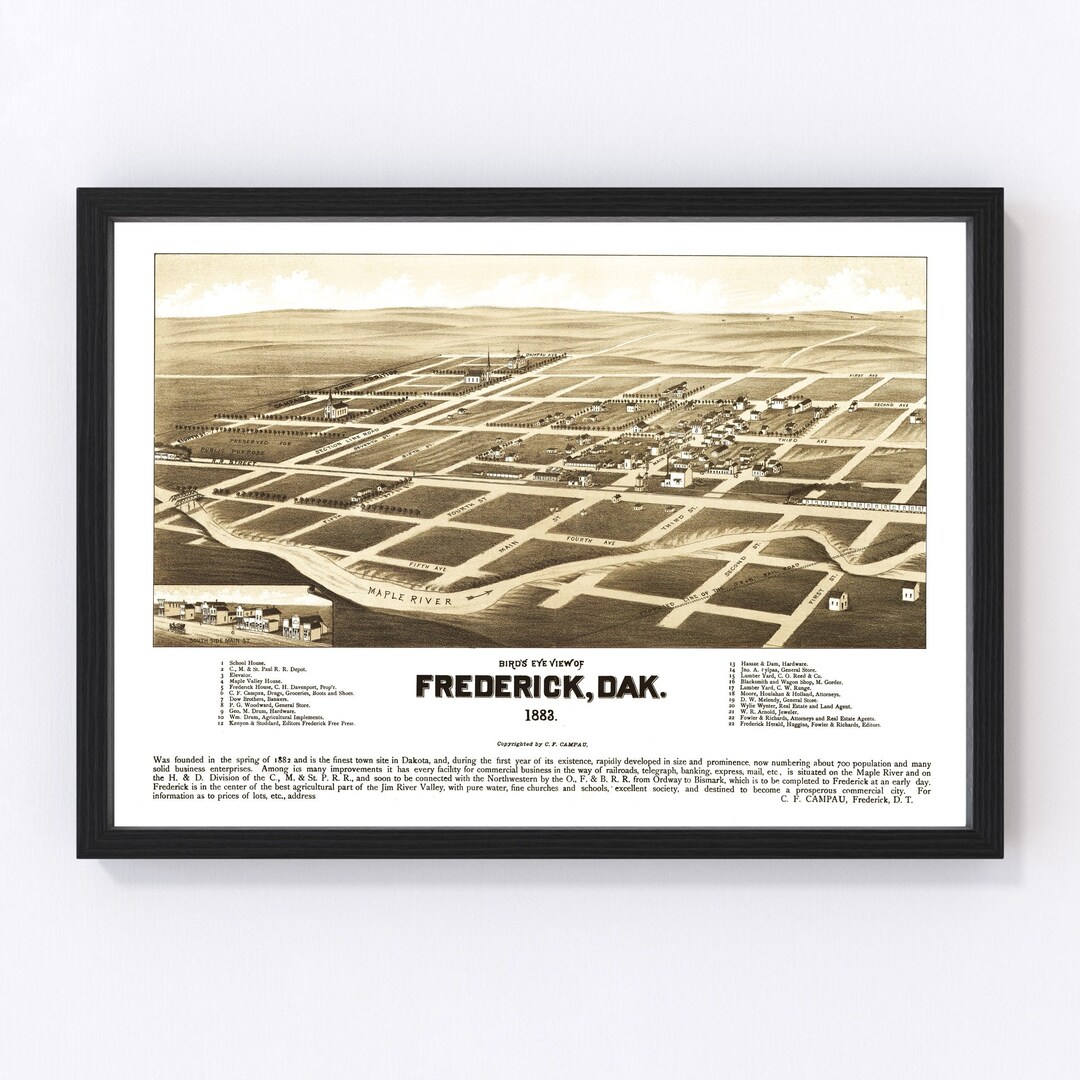 Frederick Map 1883, Vintage Frederick Map, Old Frederick South Dakota ...