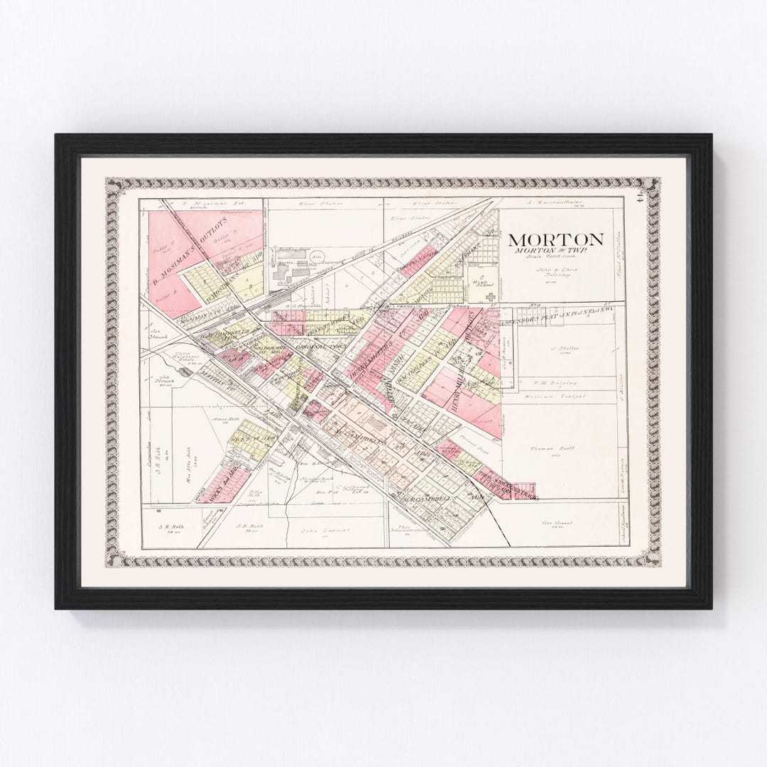 Morton Map 1929 Old Map of Morton Illinois Art Vintage Print Framed ...