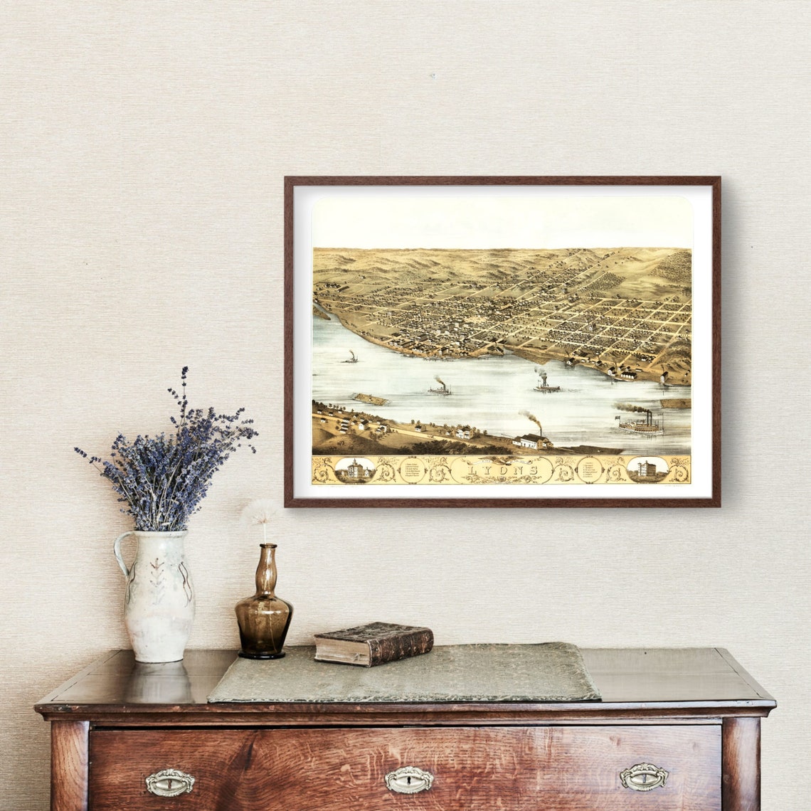 Lyons Map 1868, Vintage Lyons Map, Old Lyons Iowa Art, Wall Art Gift ...