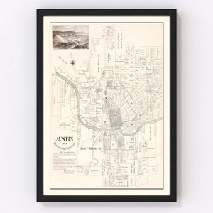Austin Map 1891 - Old Map of Austin Texas Art Vintage Print Framed ...