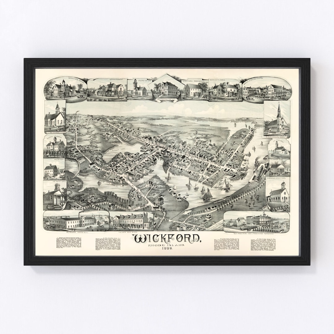 Wickford Map 1888 Old Map of Wickford Rhode Island Art Vintage Print ...