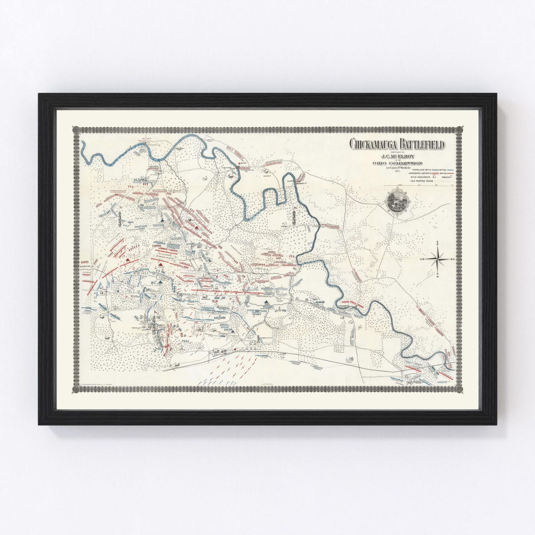 Chickamauga Map 1895, Vintage Chickamauga Map, Old Chickamauga Art ...