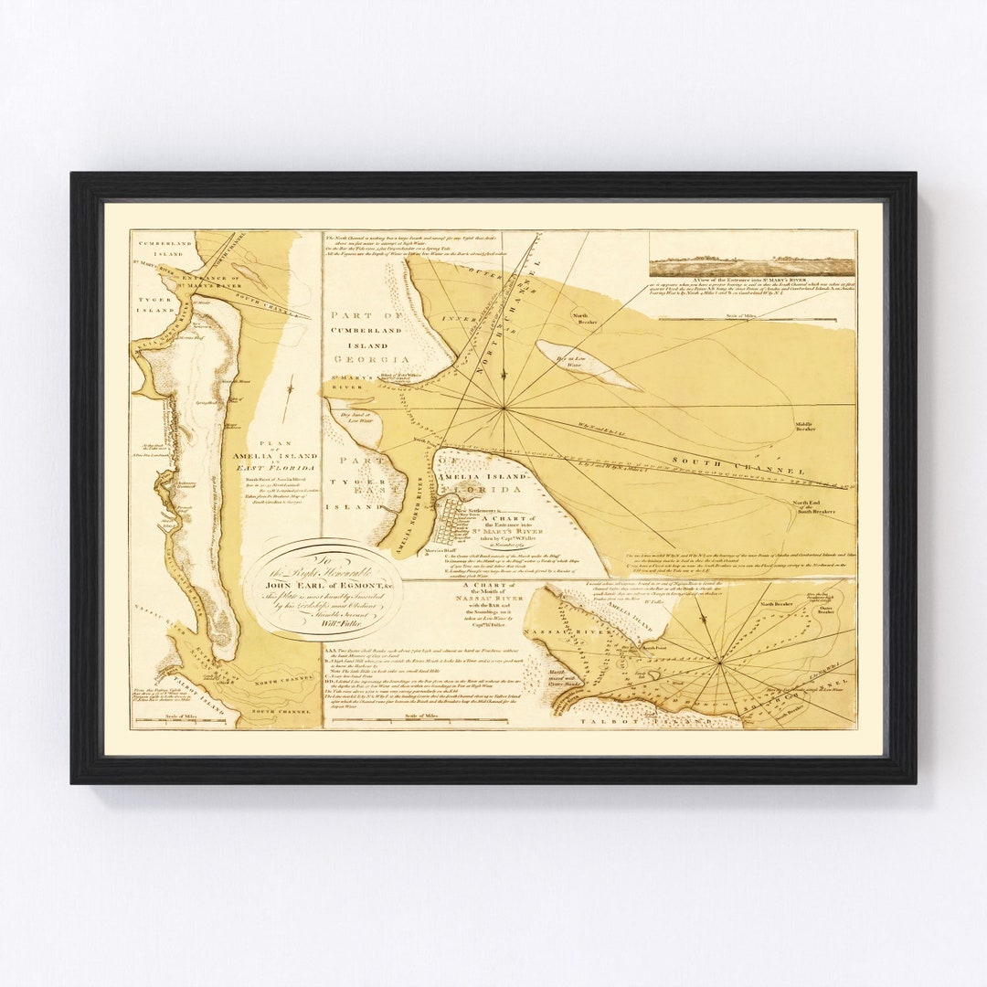 Amelia Island Map 1770 Old Map of Amelia Island Art Vintage Print ...
