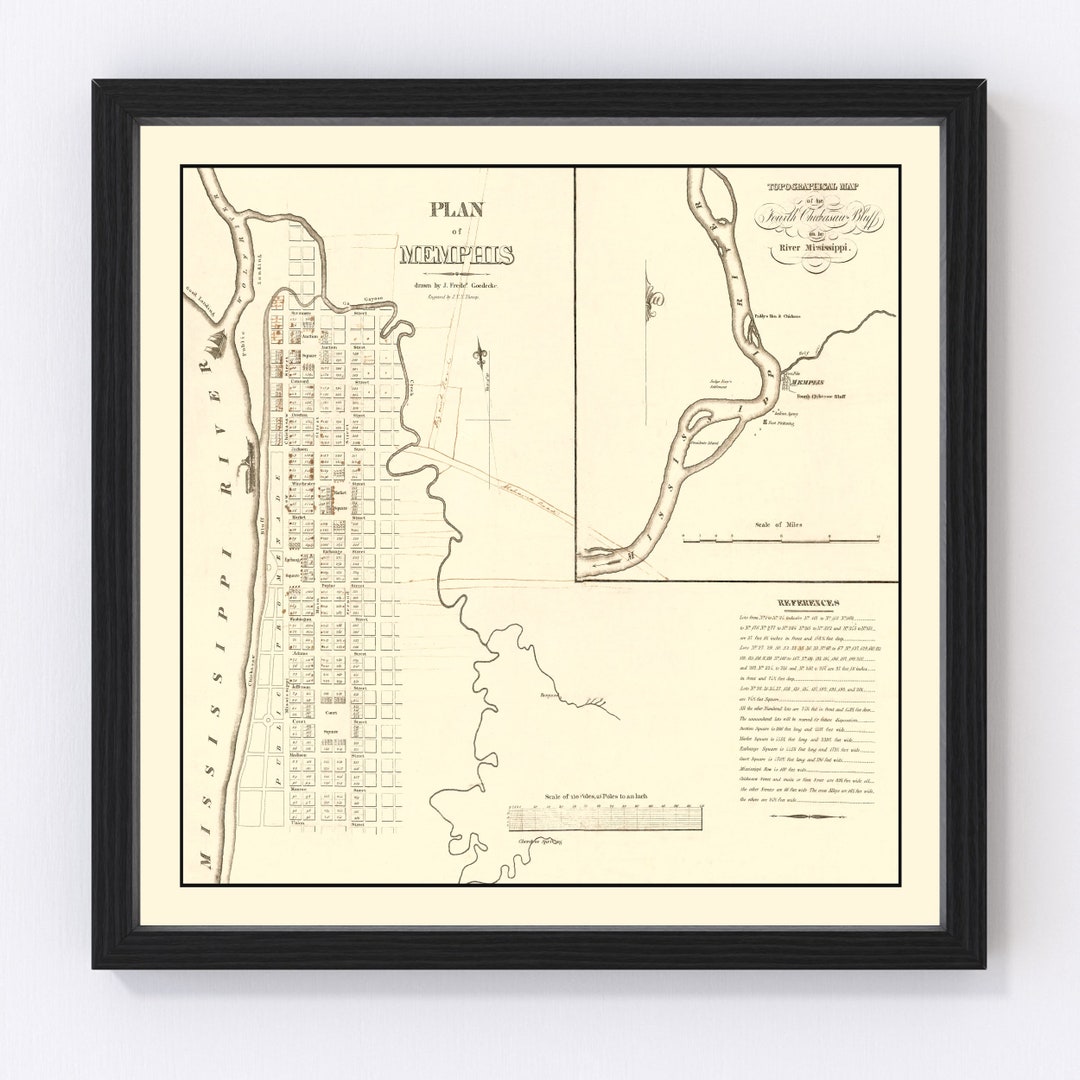 Memphis Map 1865 Old Map of Memphis Tennessee Art Vintage Print Framed ...