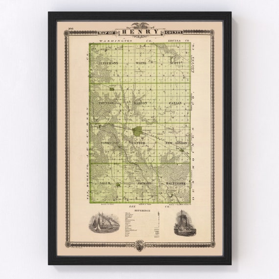 Henry County IA Map 1875 Old Map of Mount Pleasant Iowa Art - Etsy