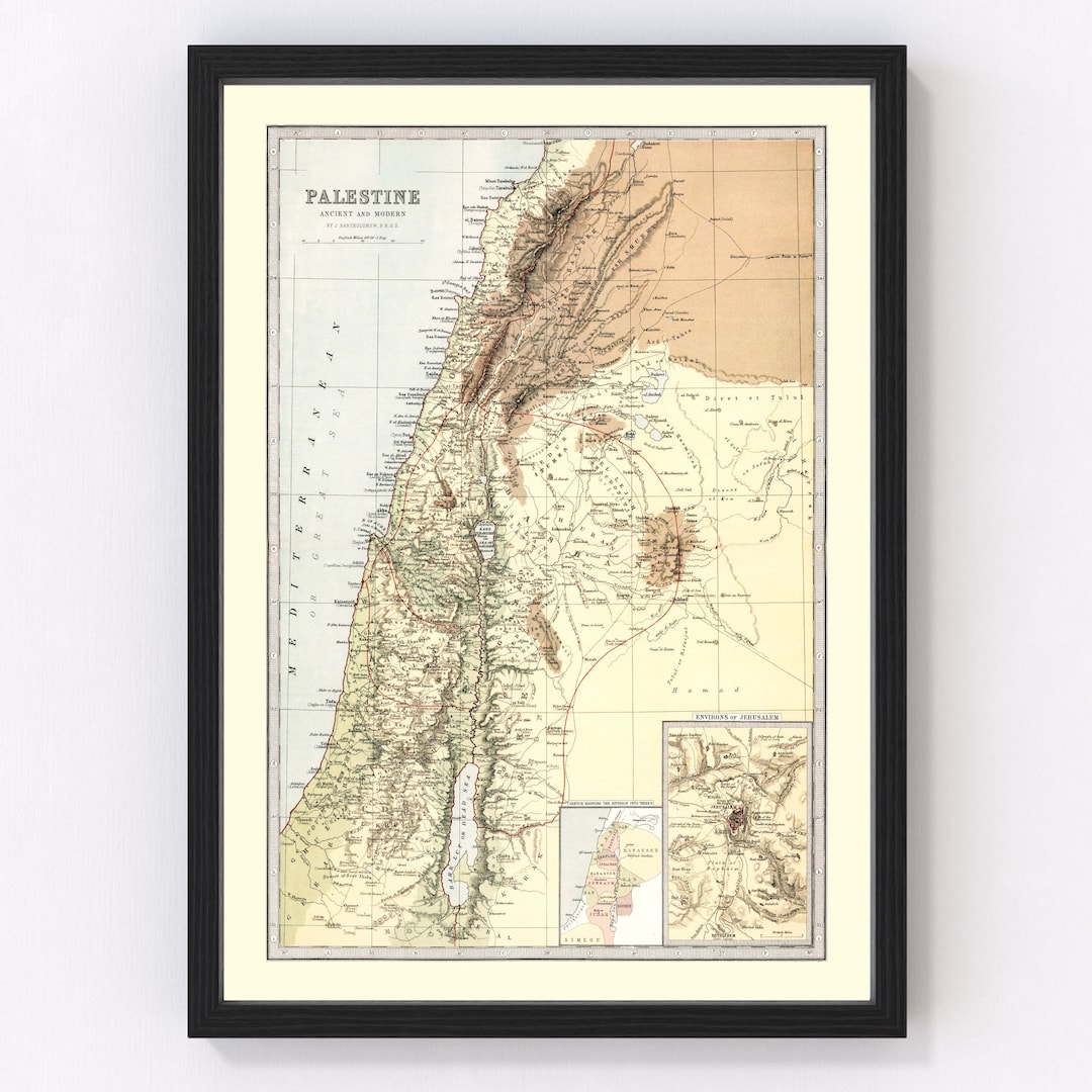 Palestine Map Art - Vintage Print From 1871 - Old Palestine Art ...