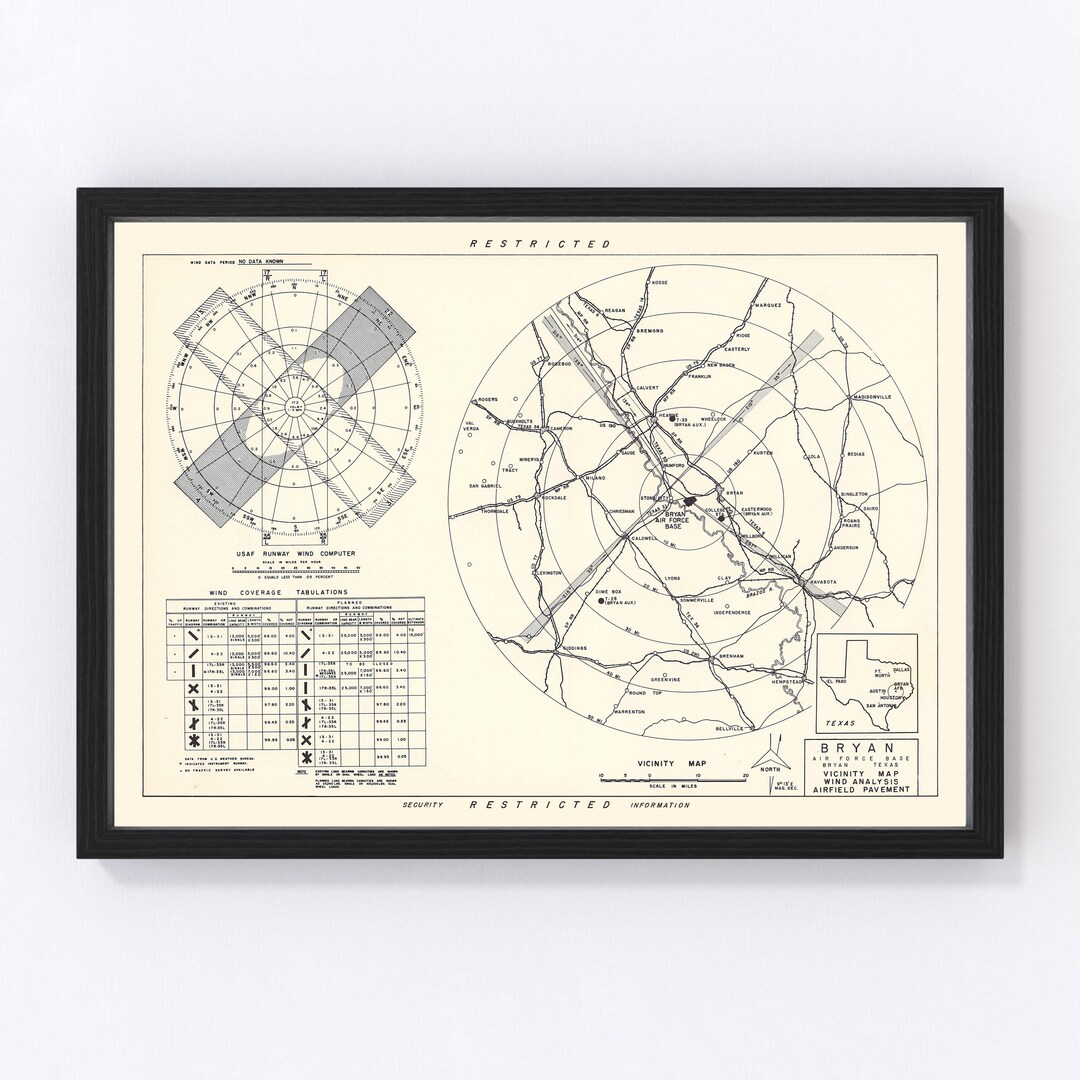 Bryan Air Force Base Vicinity Map 1951 Old Map of Bryan Air Force Base ...