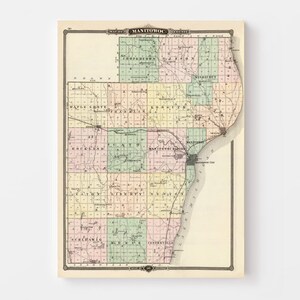 Manitowoc County WI Map 1878 Old Map of Manitowoc Wisconsin Art Vintage ...
