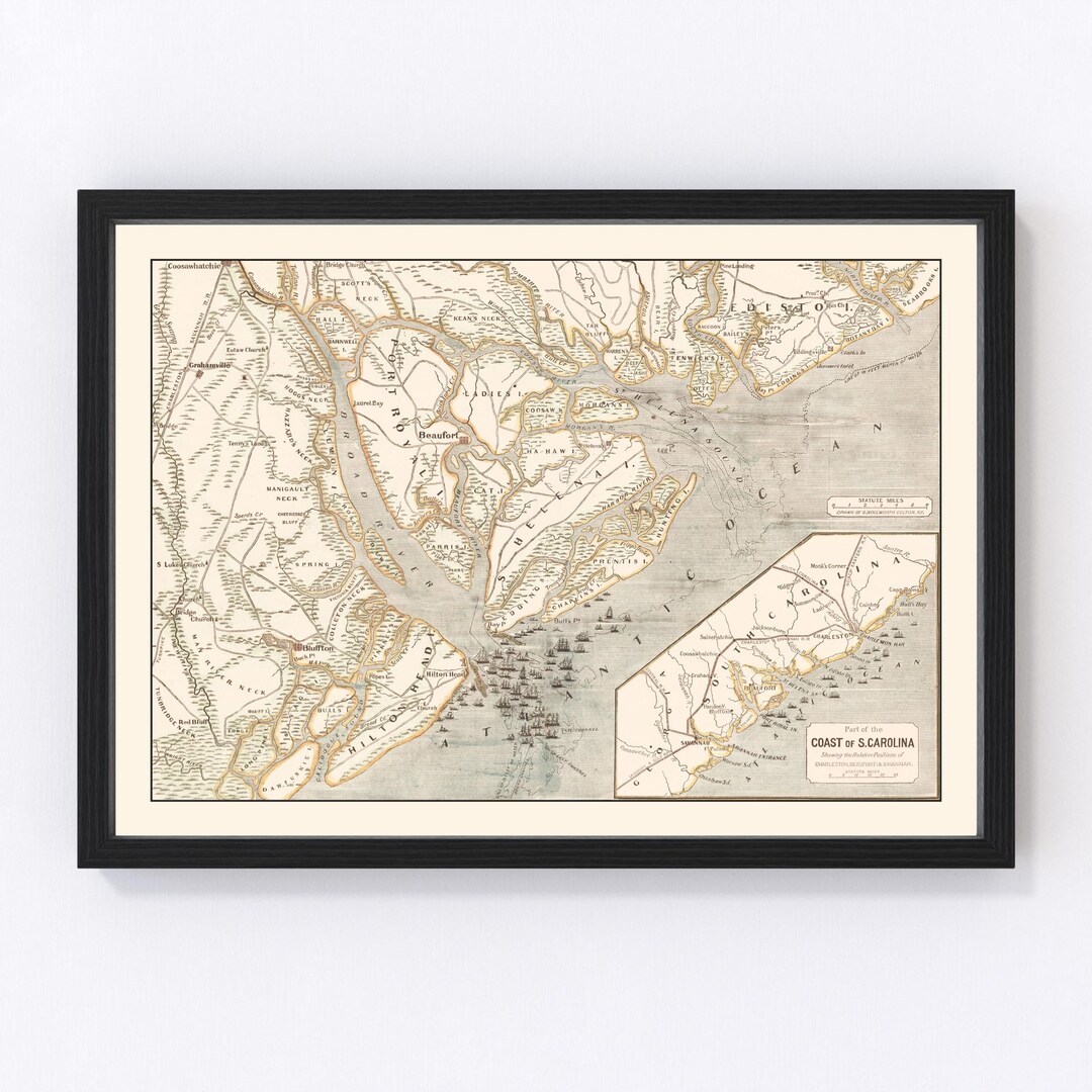 Port Royal Map 1861 Old Map of Port Royal Art Vintage Print Framed Wall ...