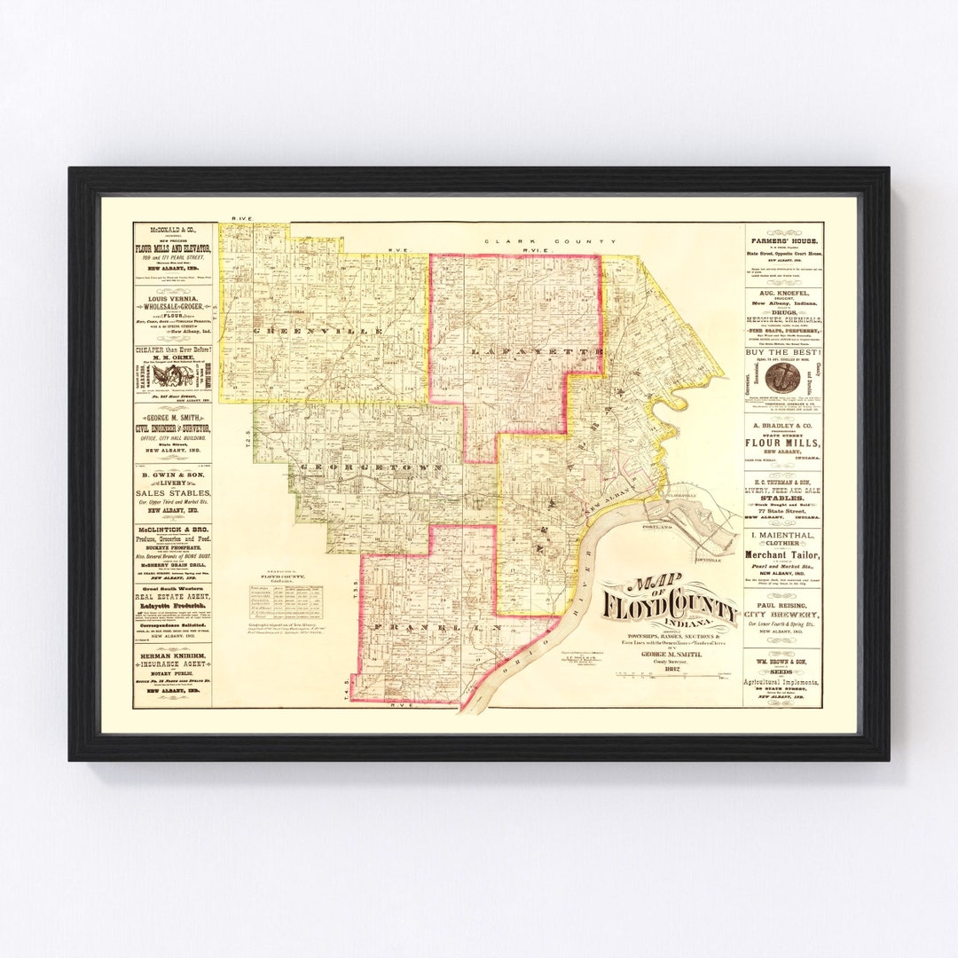 Floyd County Map 1882, Vintage Floyd County Map, Old Floyd County ...