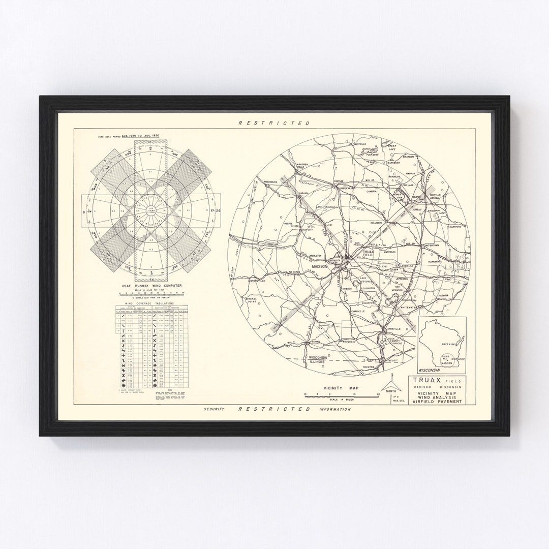 Truax Field Map 1952, Vintage Truax Field Map, Old Truax Field Art ...