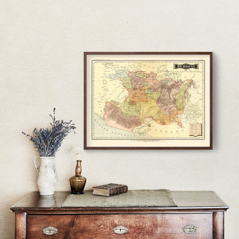 Michoacan Mexico Map 1886 - Old Map of Michoacan Mexico Mexico Art ...