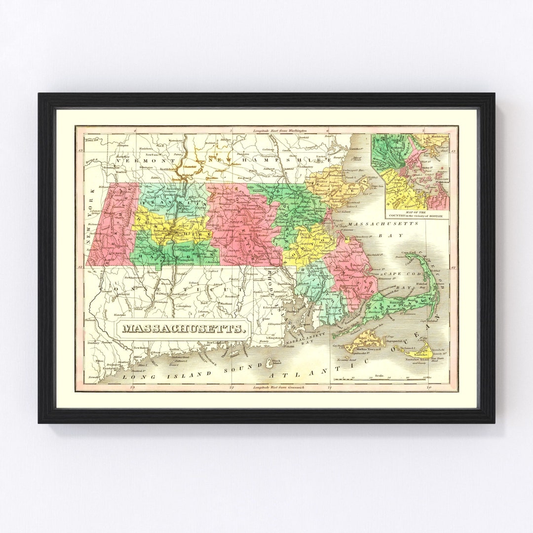 Massachusetts Map 1831 Old Map of Massachusetts Art Vintage Print ...