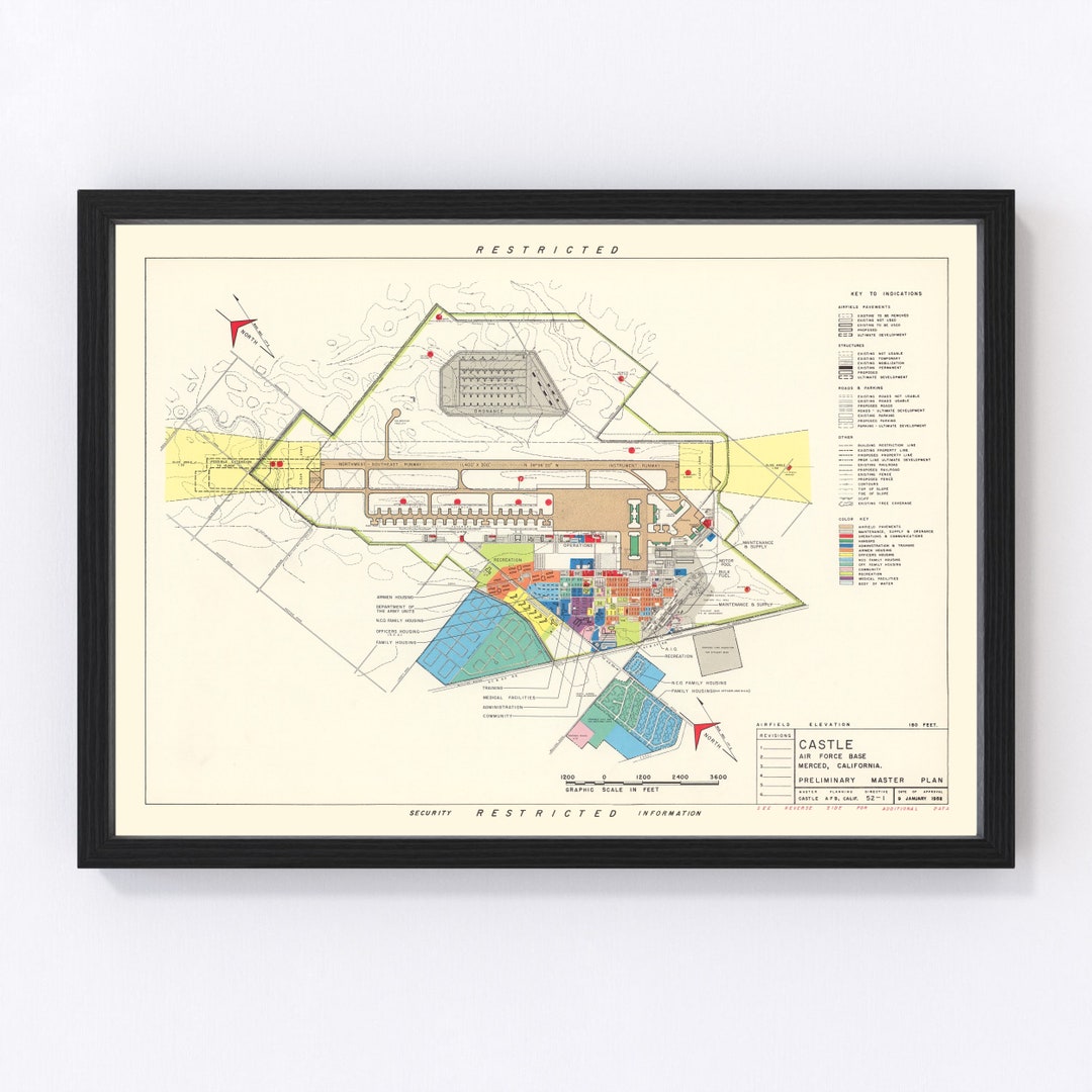 Castle Air Force Base Vicinity Map 1952, Vintage Castle Air Force Base ...