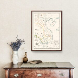 Vietnam Map 1881 - Old Map of Cambodia & Vietnam Art Vintage Print ...