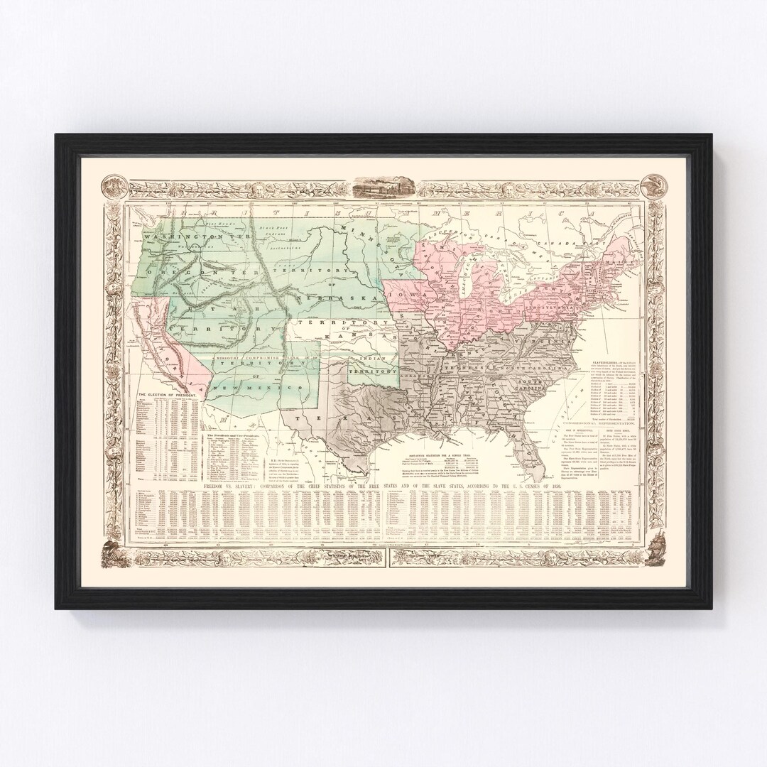 United States Map 1856, Vintage United States Map, Old United States ...