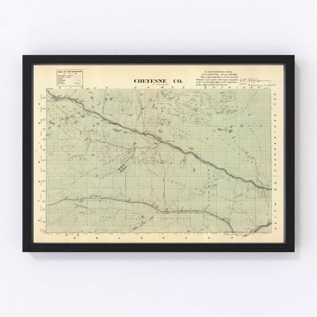 Cheyenne County Map 1885, Vintage Cheyenne County Map, Old Cheyenne ...