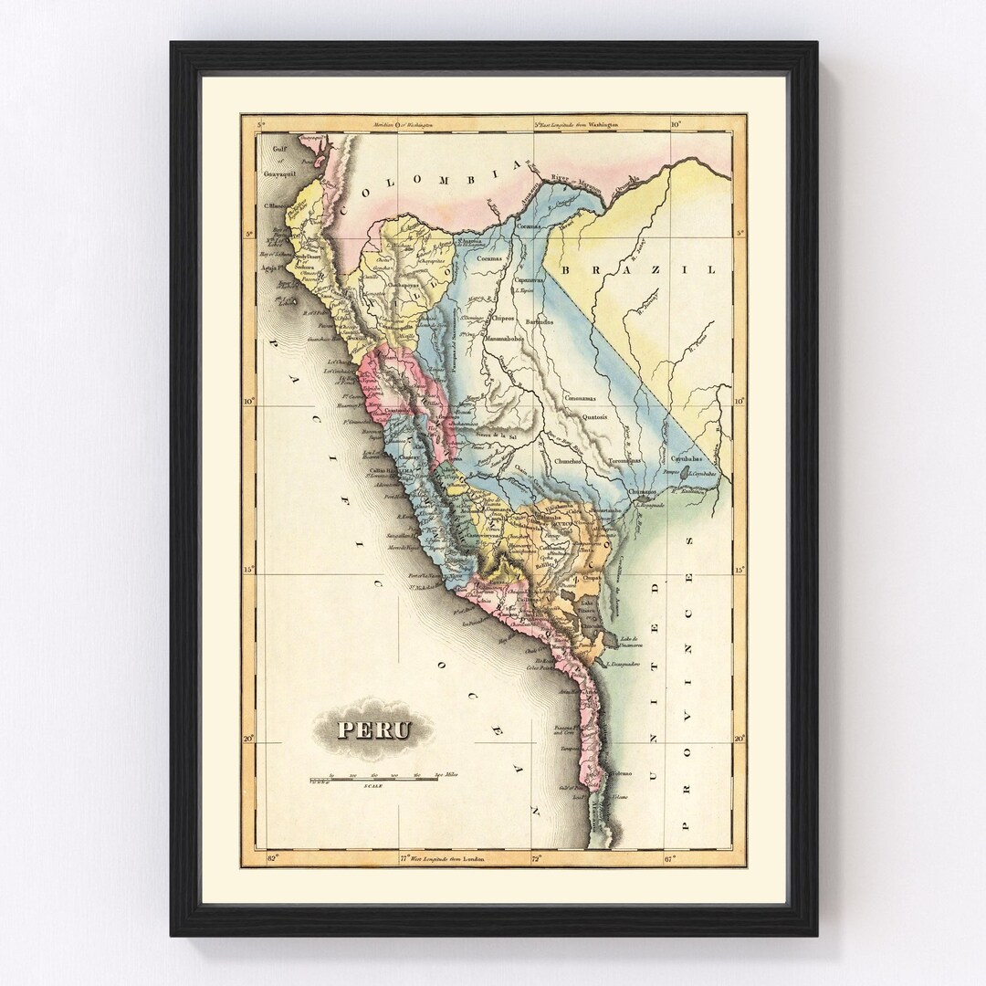 Peru Map 1823, Vintage Peru Map, Old Peru Art, Wall Art Gift for Peru ...