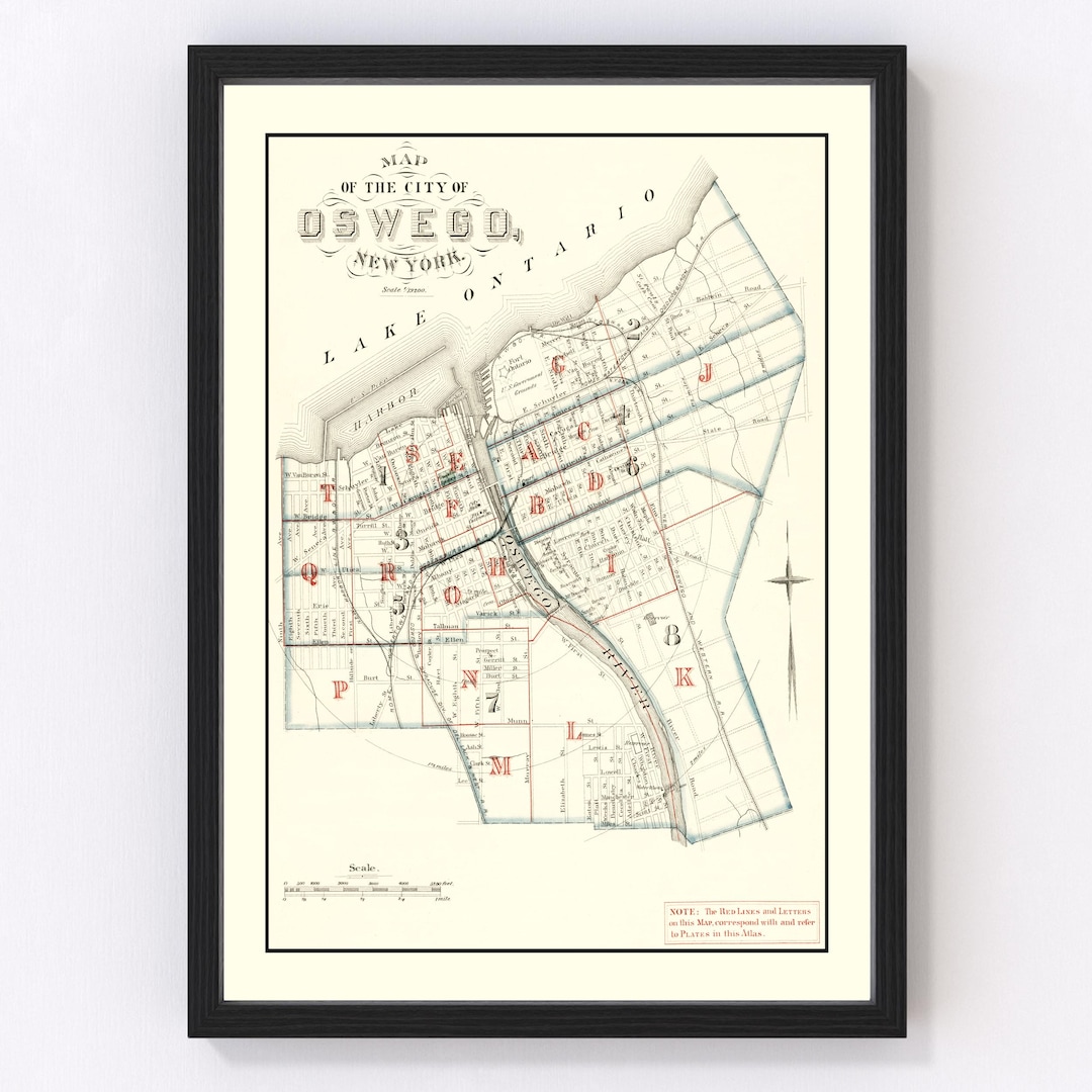 Oswego Map 1880, Vintage Oswego Map, Old Oswego New York Art, Wall Art Gift for Oswego History ...