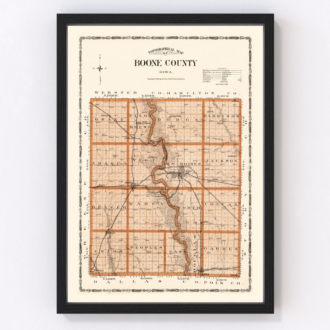 Boone County Map 1904, Vintage Boone County Map, Old Boone County ...