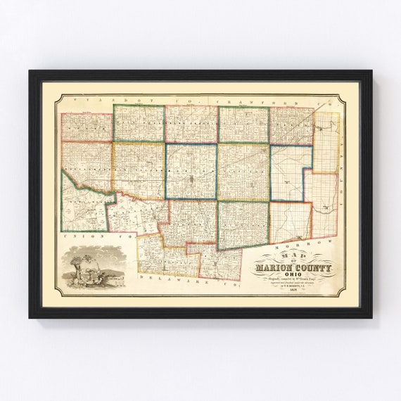 Marion County Ohio Map 1852 Old Map of Marion County Ohio - Etsy
