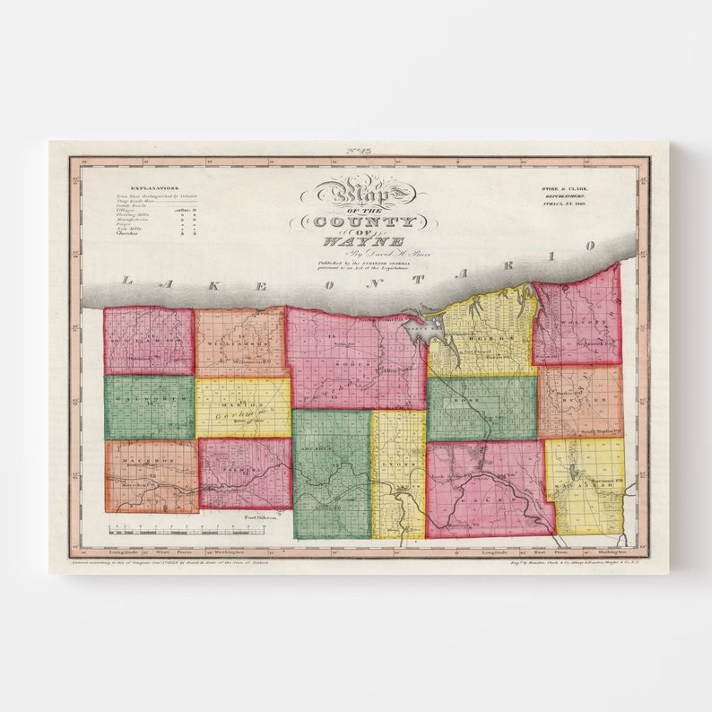 Wayne County Map 1840, Vintage Wayne County Map, Old Wayne County New ...
