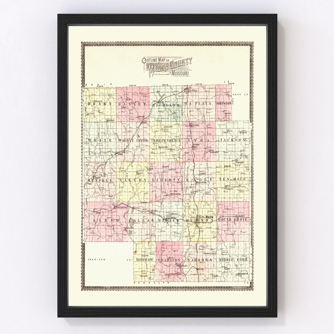 Macon County Map 1897, Vintage Macon County Map, Old Macon County ...