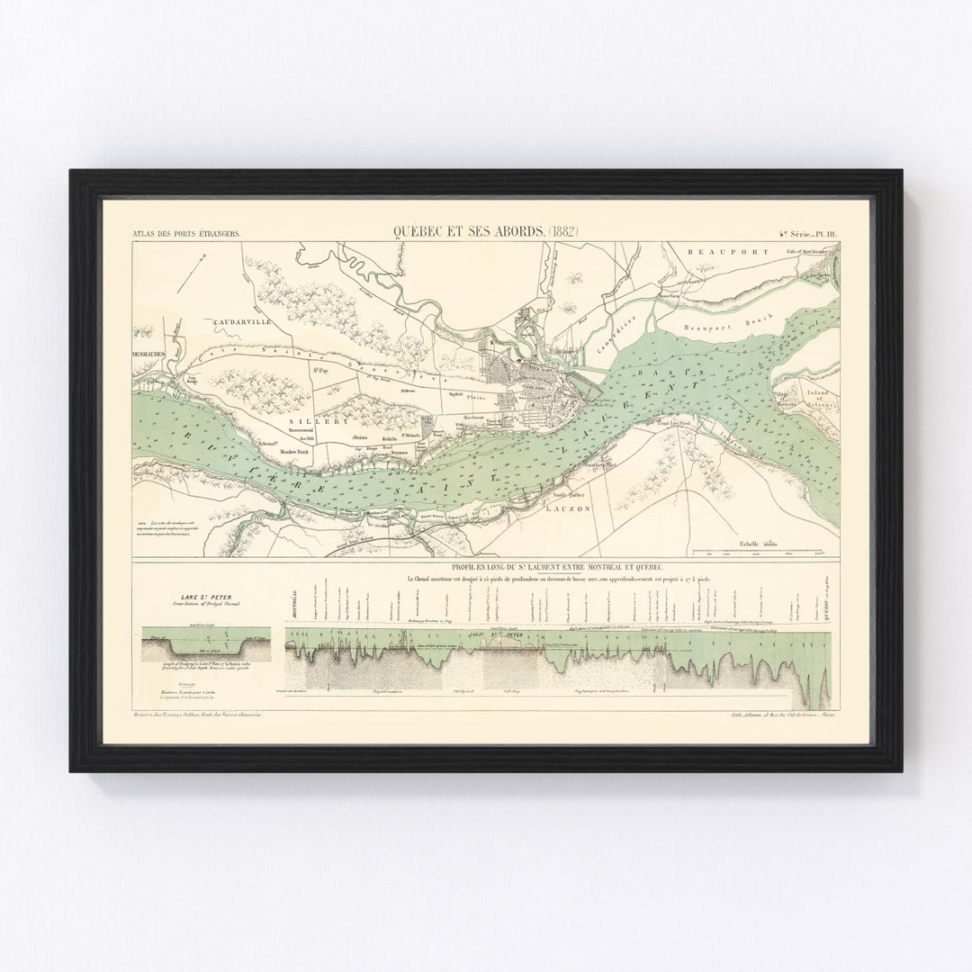 Québec Map 1882 Old Map of Québec Canada Art Vintage Print Framed Wall ...