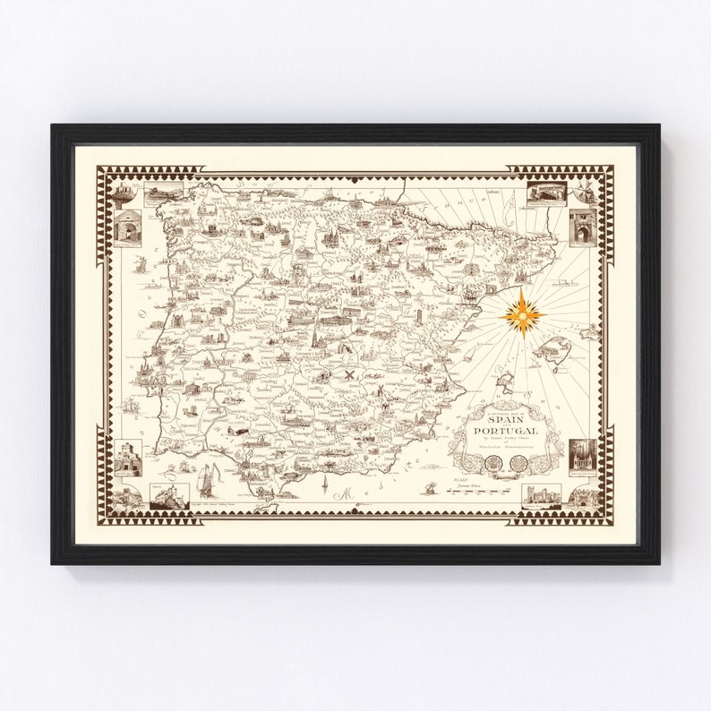 Spain Map 1935 Old Map of Spain Art Print Framed Wall Art - Etsy