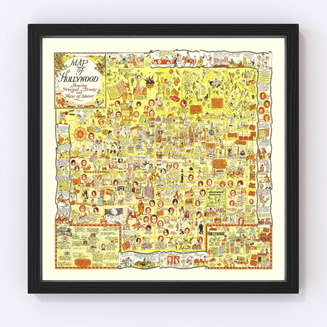 Hollywood Map 1928 - Old Map of Hollywood California Art Vintage Print ...