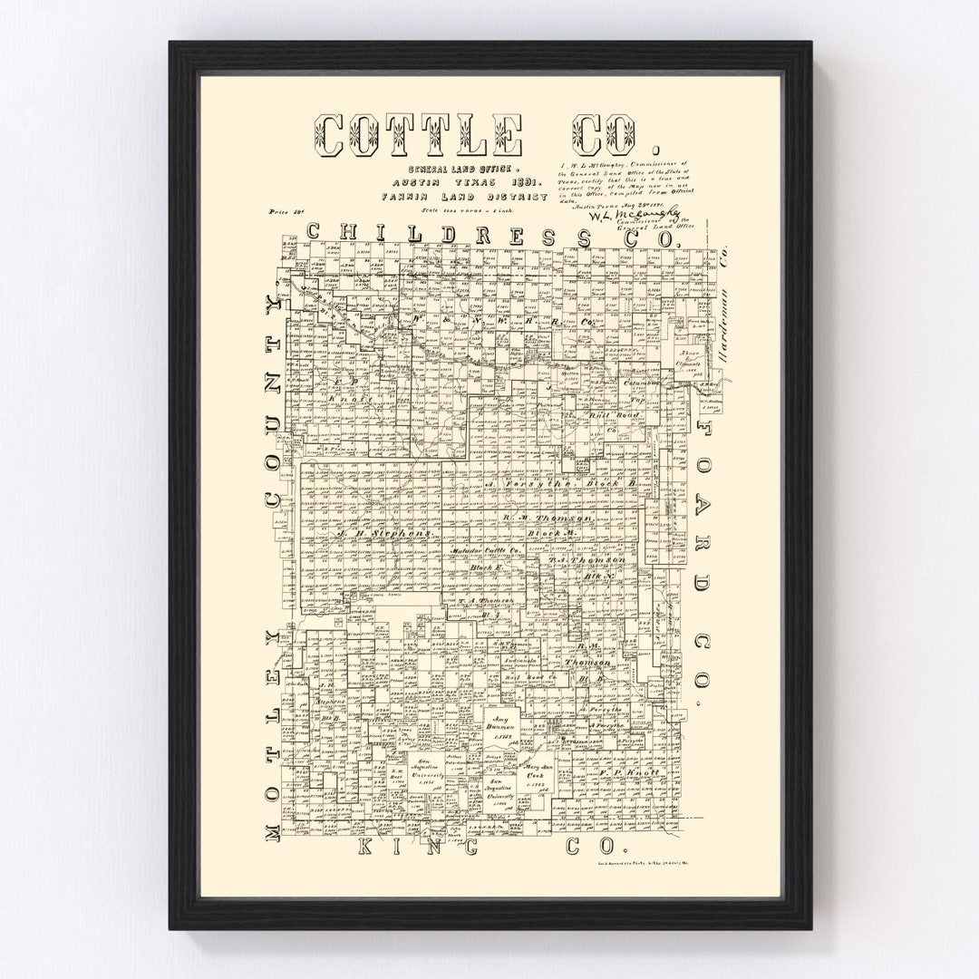 Cottle County Texas Map 1891 Old Map of Cottle County Texas Art Vintage ...
