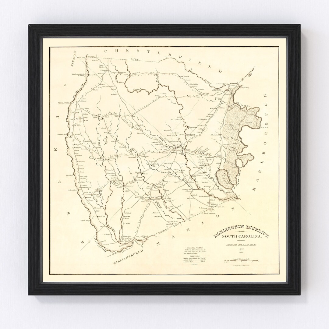 Darlington District County Map 1825, Vintage Darlington District County ...
