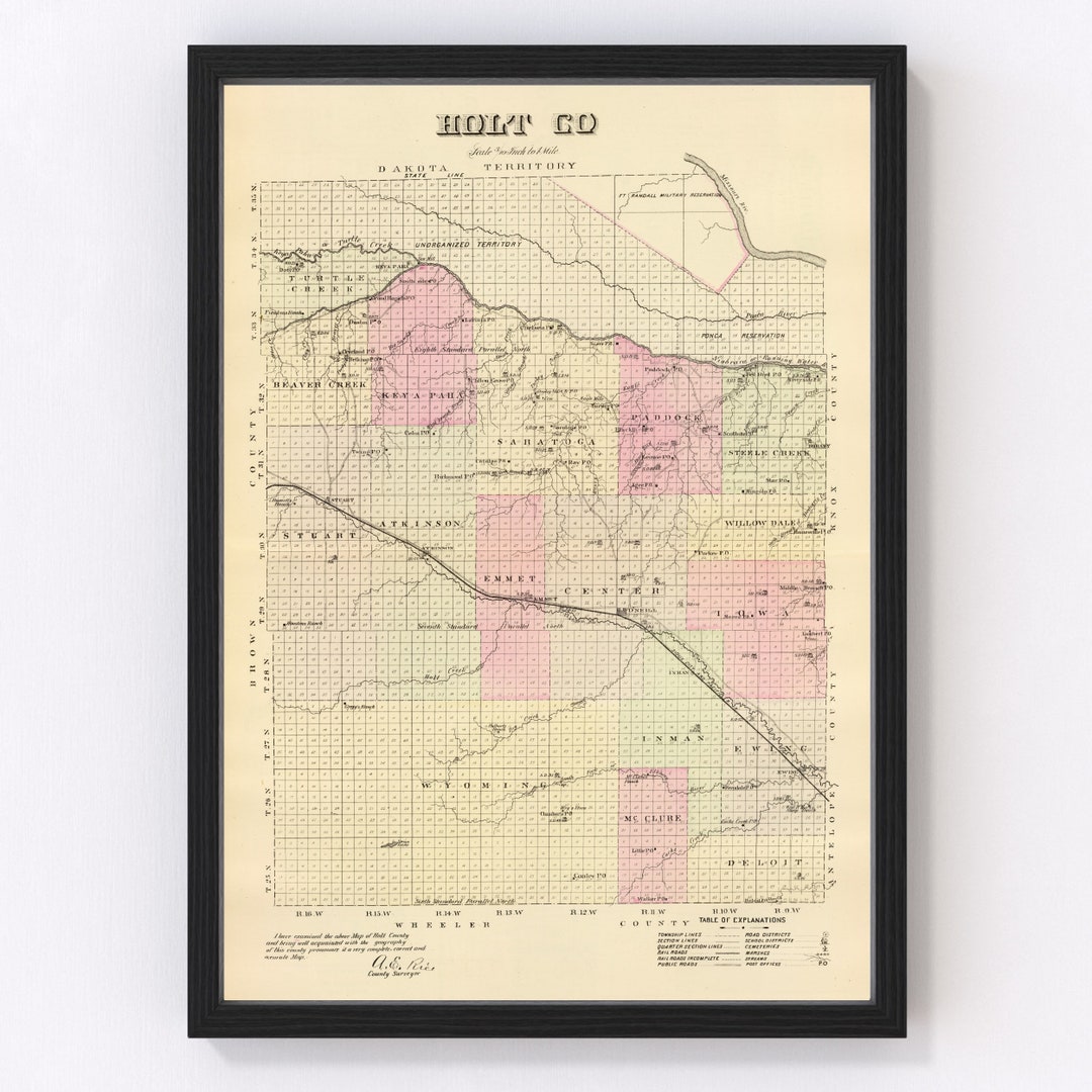 Holt County Map 1885, Vintage Holt County Map, Old Holt County Nebraska ...
