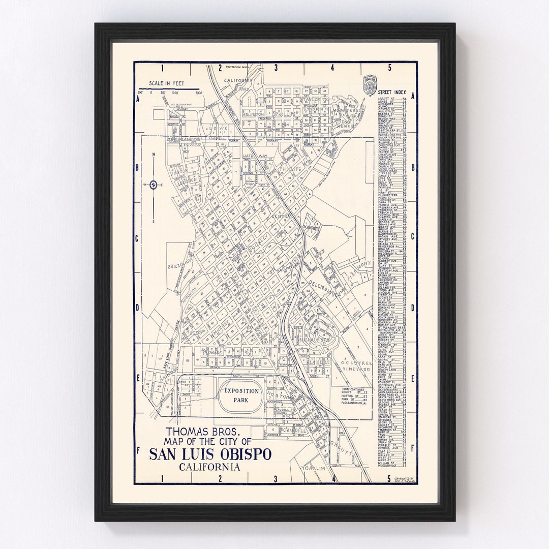 San Luis Obispo Map 1920 - Old Map of San Luis Obispo California Art ...