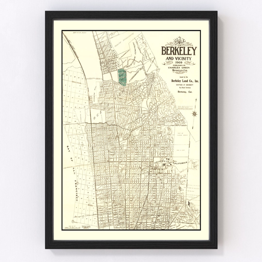 Berkeley Map 1909, Vintage Berkeley Map, Old Berkeley California Art ...