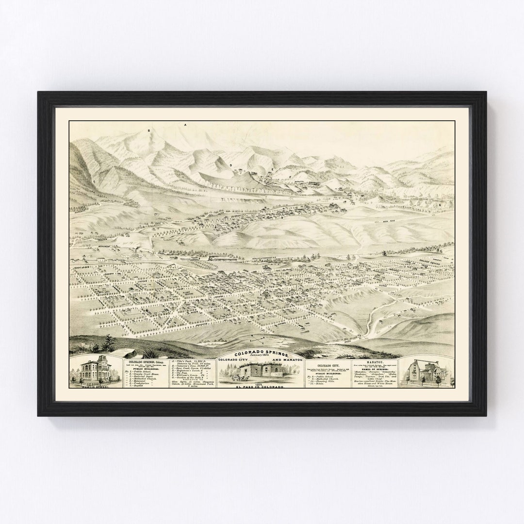 Colorado Springs Map 1874 Old Map of Colorado Springs Colorado Art ...