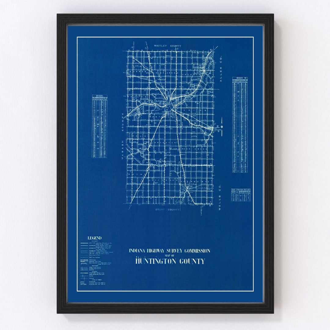 Huntington County Map 1936, Vintage Huntington County Map, Old ...