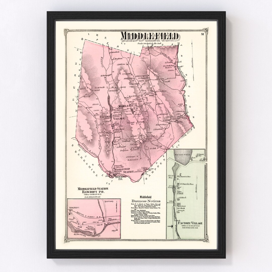 Middlefield Map 1873 Old Map of Middlefield Massachusetts Art Vintage ...