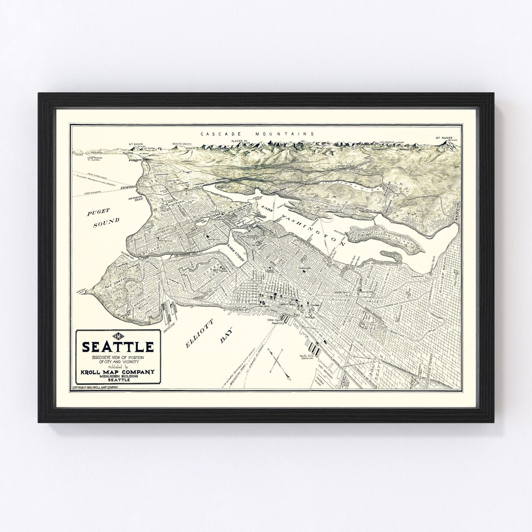Seattle Map 1925 - Old Map of Seattle Washington Art Vintage Print ...
