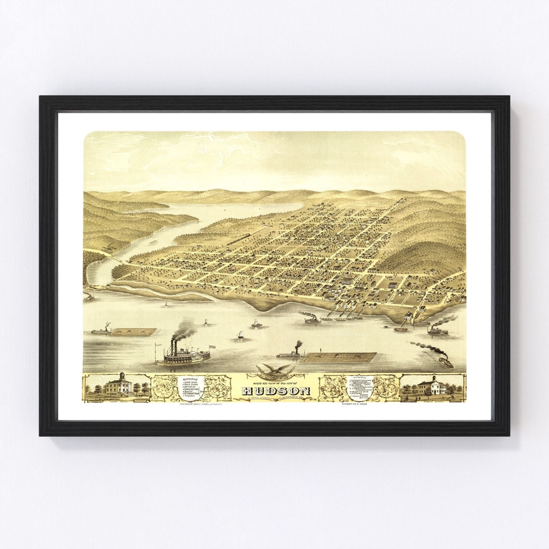Hudson Map 1870 Old Map of Hudson Wisconsin Art Vintage Print Framed ...