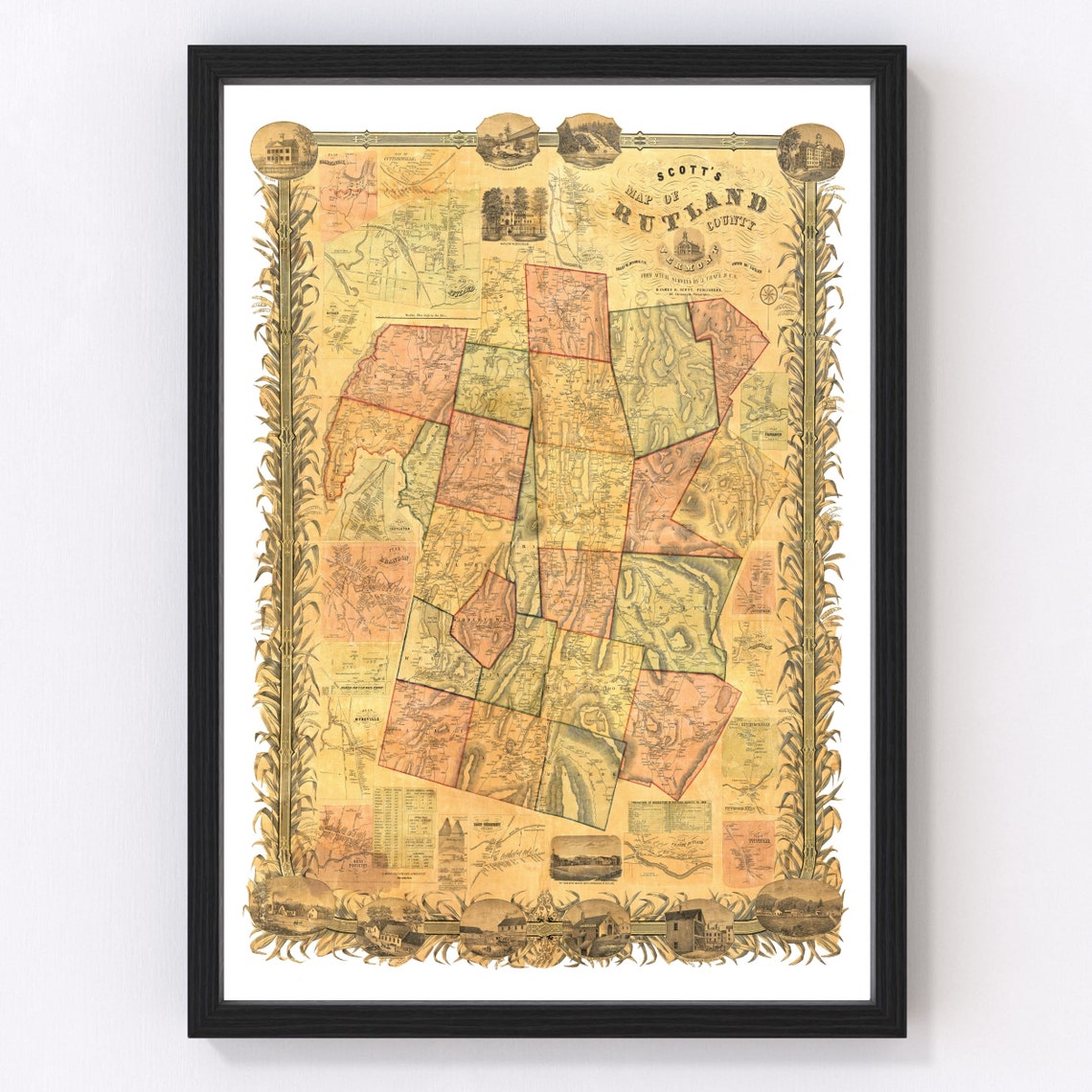 Rutland County Vermont Map 1854 Old Map of Rutland County - Etsy