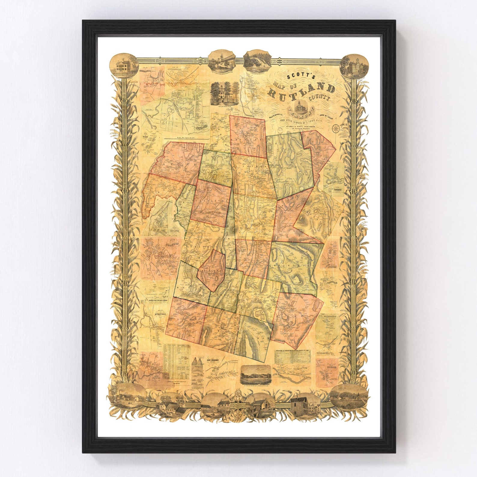 Rutland County Vermont Map 1854 Old Map of Rutland County - Etsy