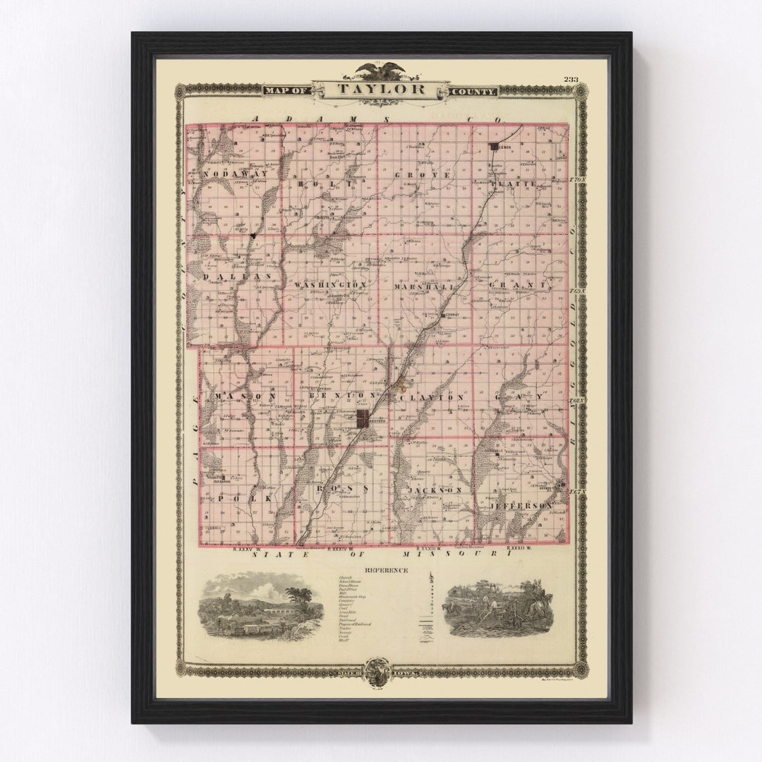 Taylor County Map 1875, Vintage Taylor County Map, Old Taylor County ...